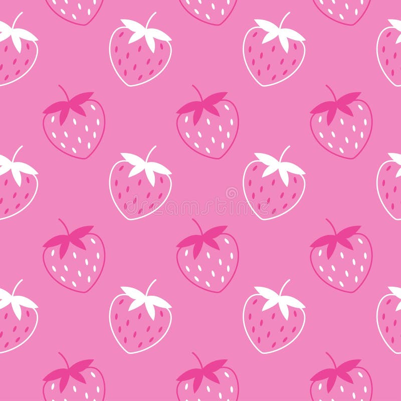 Cute Vector Pink Pattern of Berry. Strawberries Seamless Pattern on ...