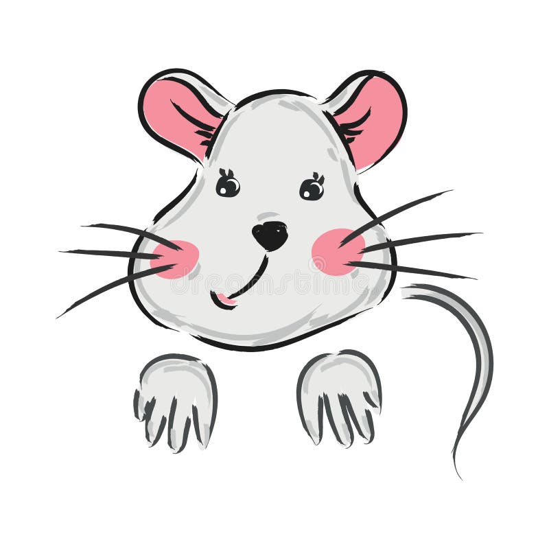 Cute Vector Print with Grey Little Mouse Stock Vector - Illustration of ...