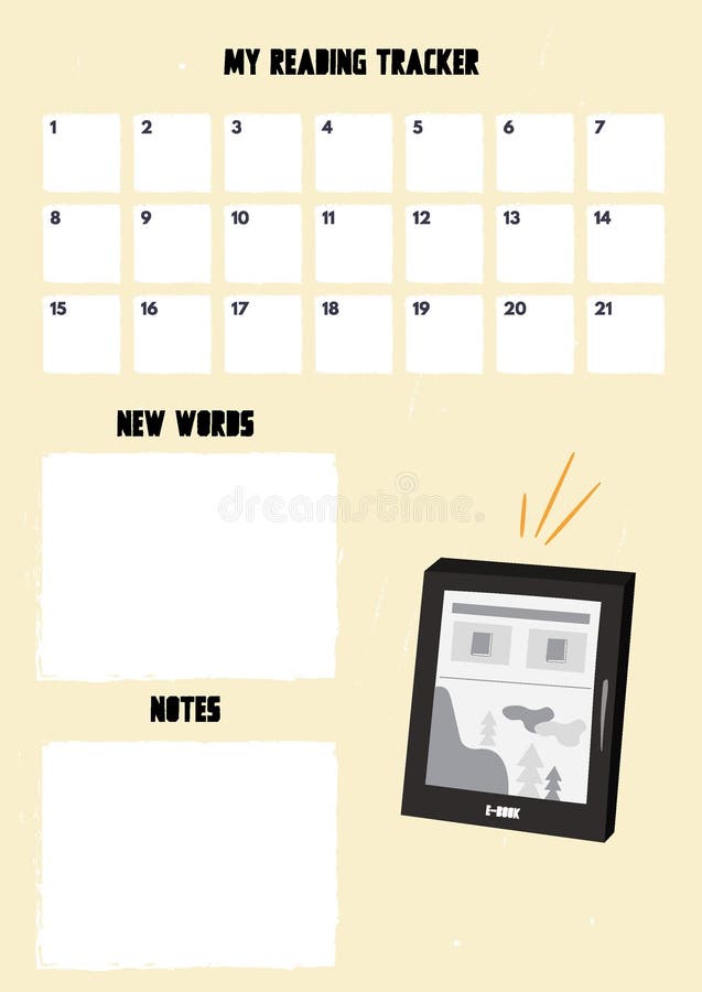 Cute Vector Reading Tracker with 3 Weeks Grid and Place for Notes. a ...