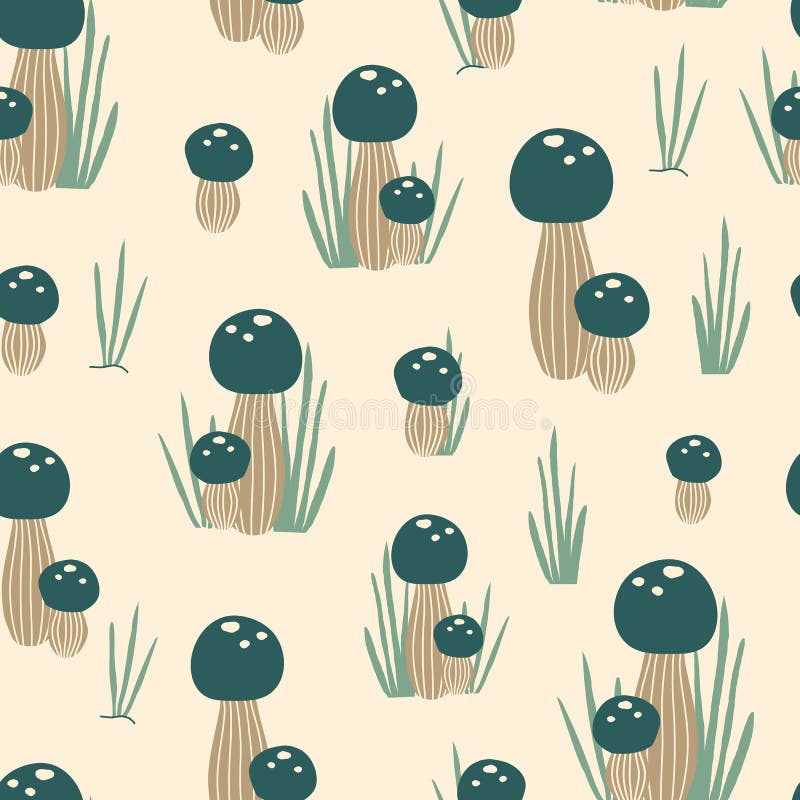 Cute Vector Repeat Pattern with Green Mushrooms Stock Vector ...