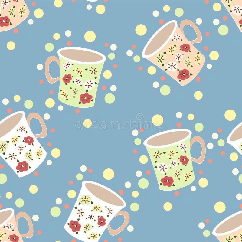 Sweet Coffee and Teacup Vector Repeat Pattern with Polka Dots Stock ...