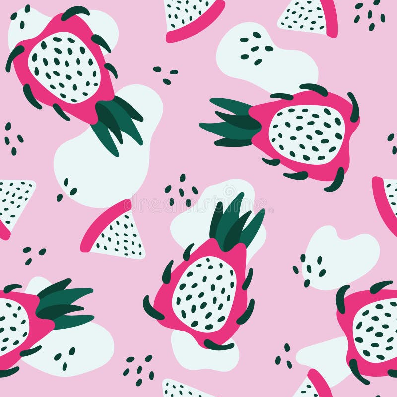 Cute Vector Seamless Dragon Fruit Pattern. Vector Illustration of a Dragon Fruit Stock Vector ...