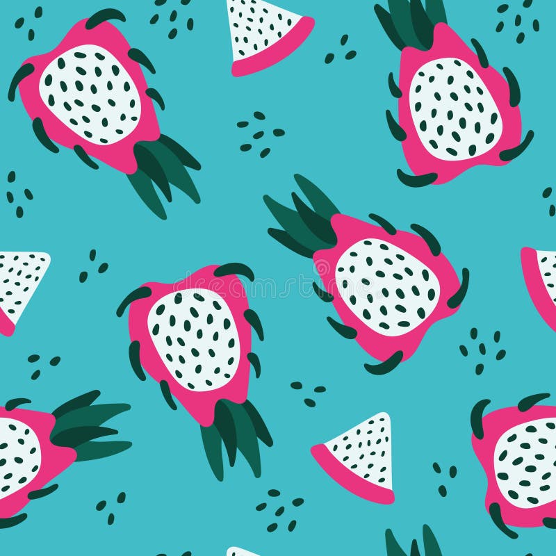 Cute Vector Seamless Dragon Fruit Pattern.Vector Illustration of a ...