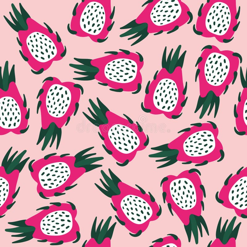 Cute Vector Seamless Dragon Fruit Pattern.Illustration of Exotic ...