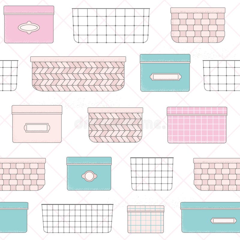Cute Vector Seamless Pattern with Interior Baskets, Boxes. Background ...