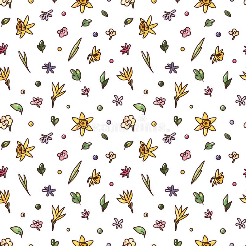 Cute Vector Seamless Pattern with Spring Flowers Stock Vector - Illustration of springtime ...