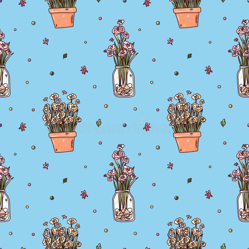 Cute Vector Seamless Pattern with Spring Flowers Stock Vector ...