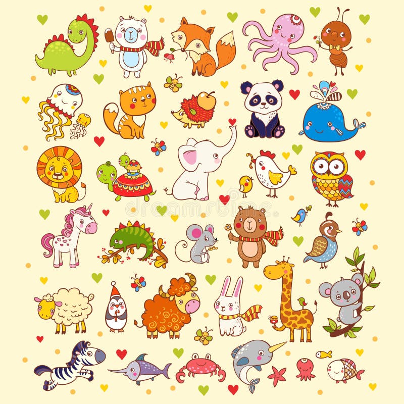 Set of Cute Animals stock vector. Illustration of cute - 65607715