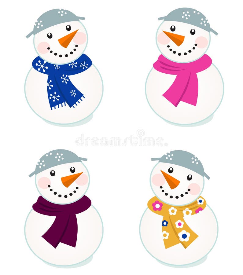Cute Vector Snowmen Collection. Stock Vector - Illustration of ...
