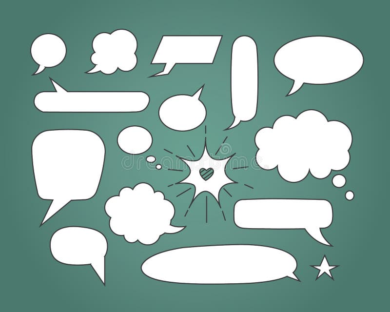 Cute Vector Speech Bubble Doodle Set. Balloon Bubbles Design with Short ...