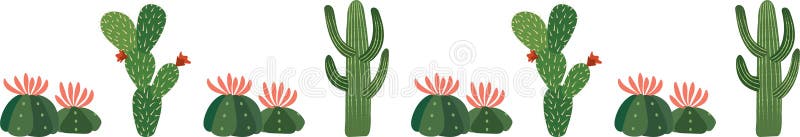Cute Vector Three Cacti Seamless Border Stock Vector - Illustration of ...