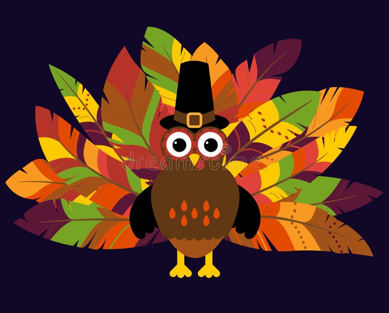 Cute Vector Turkey with Colorful Feathers for Thanksgiving Stock Vector ...