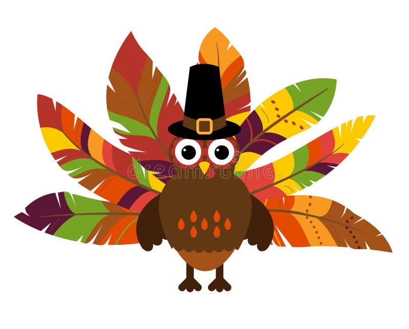 Cute Vector Turkey with Colorful Feathers for Thanksgiving Stock Vector ...