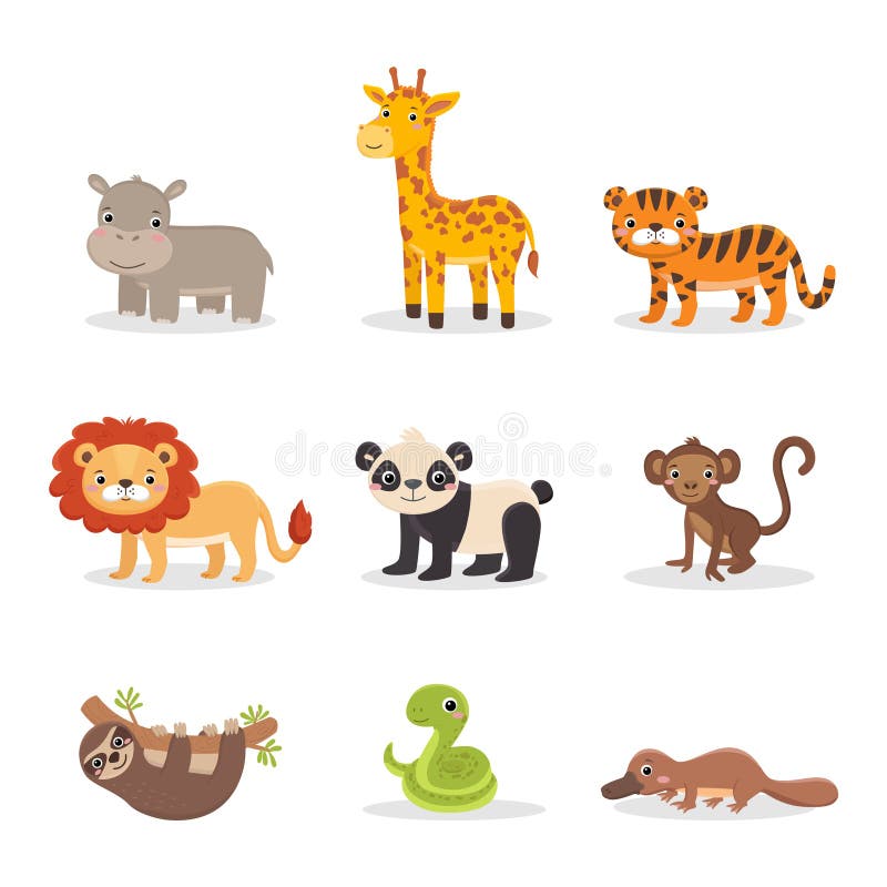Cute Vector Wild Animals Collection. Printable Templates Stock Vector ...