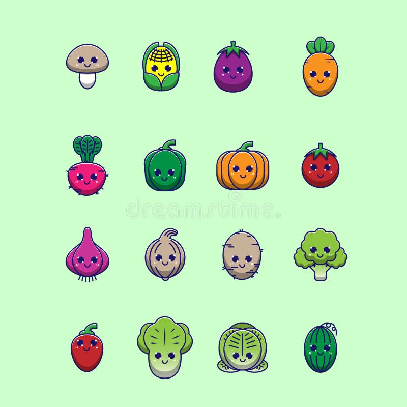 Cute Vegetable Bundle Vector Illustration Stock Vector - Illustration ...