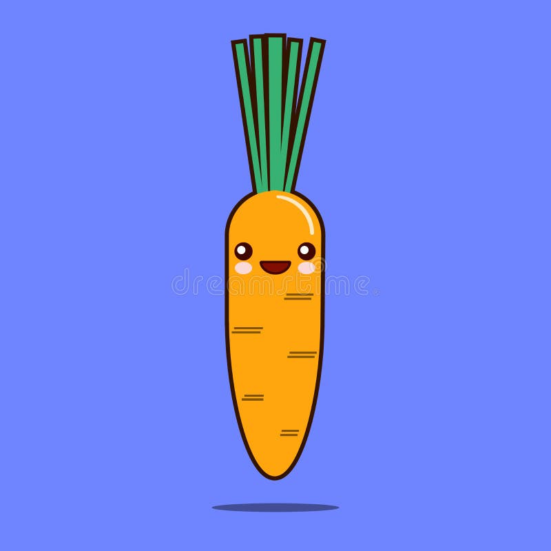 Cute Vegetable Cartoon Character Carrot Icon Kawaii Smiling Face Flat