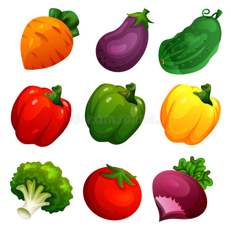 Cute Vegetable Icon Game Set Element Stock Vector - Illustration of ...
