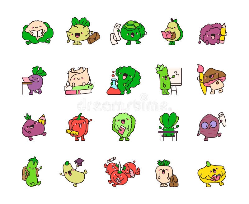 Cute Vegetable Student. Back To School Stock Vector - Illustration of ...