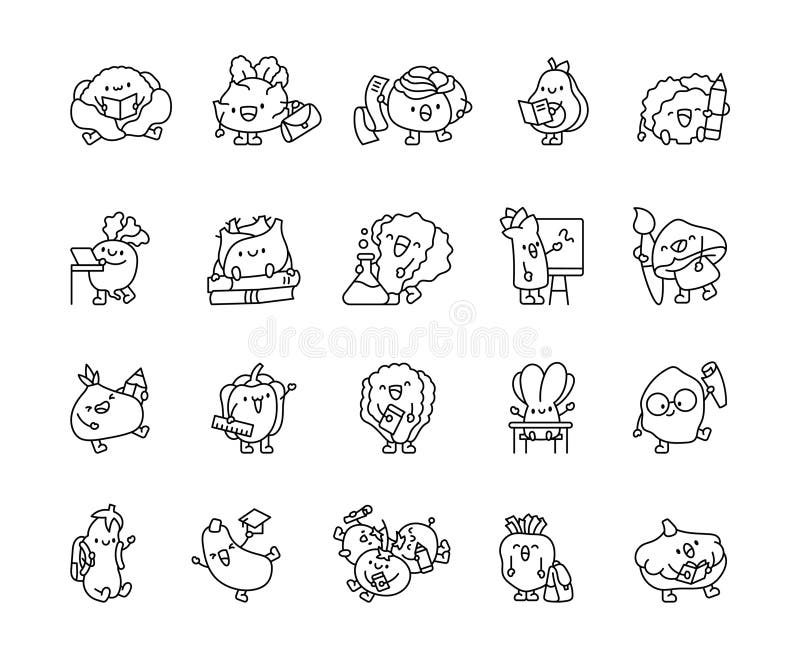Cute Vegetable Student. Coloring Page Stock Vector - Illustration of ...