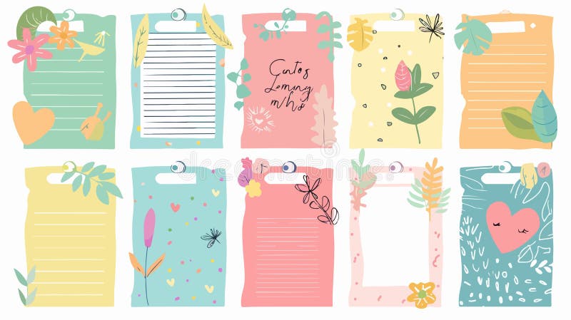 Cute Vertical Notepad Pages Set on Paper Sheet Background Stock ...