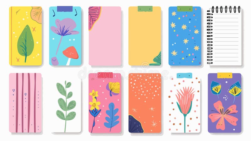 Cute Vertical Notepad Pages Set on Paper Sheet Background Stock ...