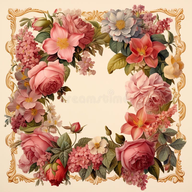 Cute Victorian Elegance Floral Frame Watercolor Stock Illustration ...