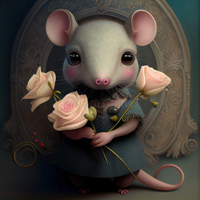 Cute Victorian Rat Elegantly Dressed with Gorgeous Bouquet of Roses ...