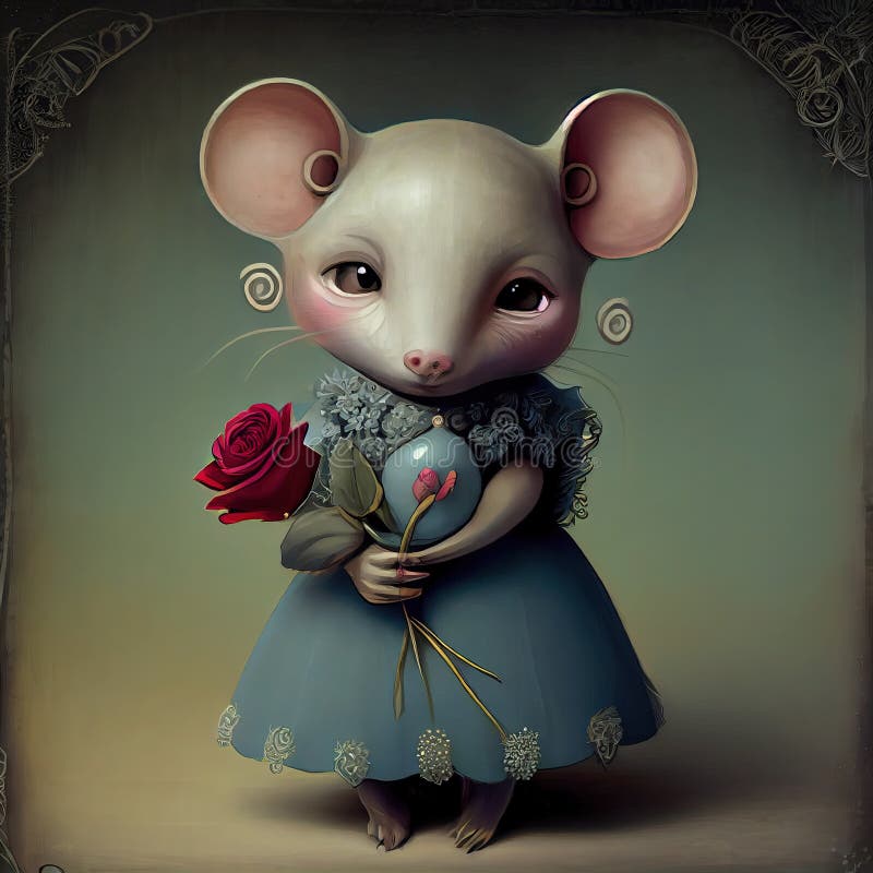 Cute Victorian Rat Elegantly Dressed with Gorgeous Bouquet of Roses ...