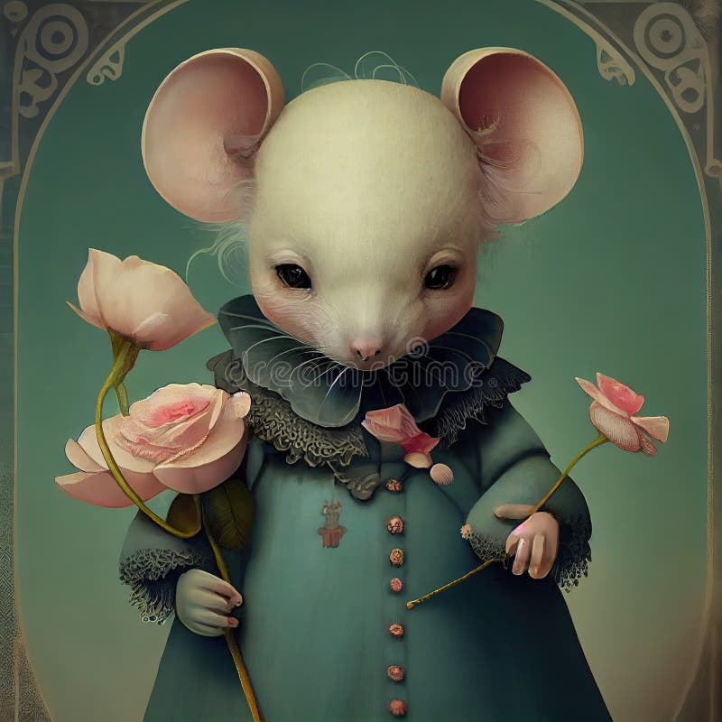 Cute Victorian Rat Elegantly Dressed with Gorgeous Bouquet of Roses ...