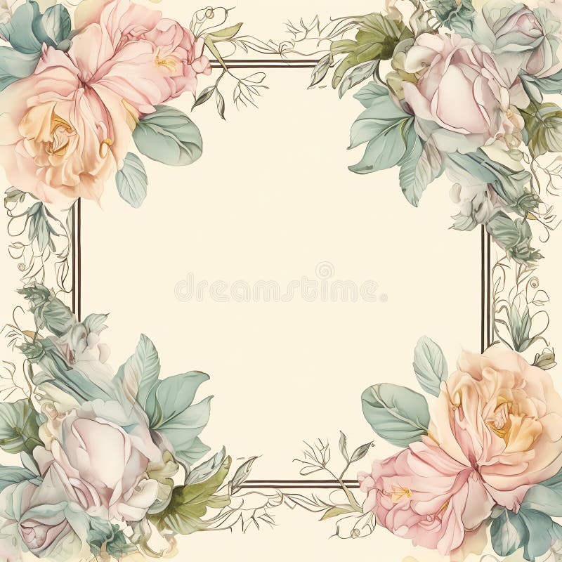 Cute Victorian Roses Floral Frame Watercolor Stock Illustration ...