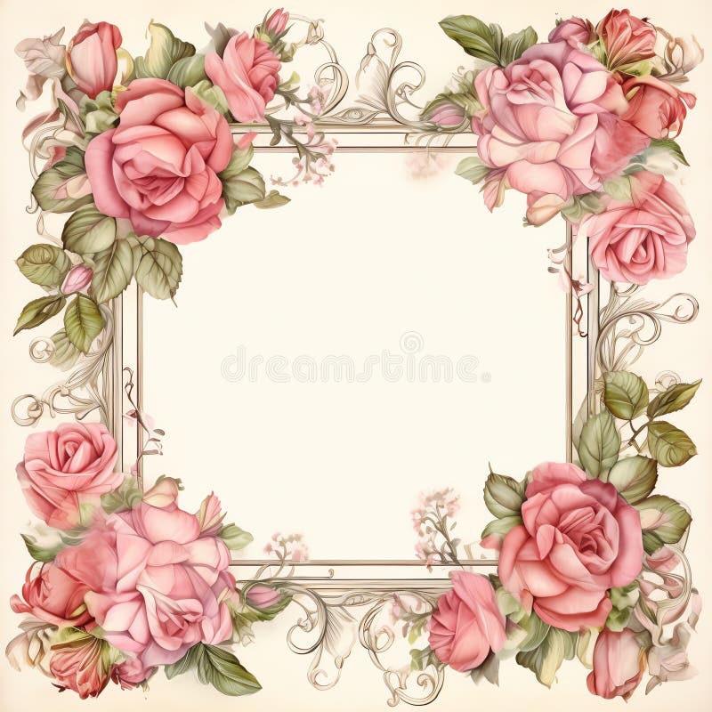 Cute Victorian Roses Floral Frame Watercolor Stock Illustration ...