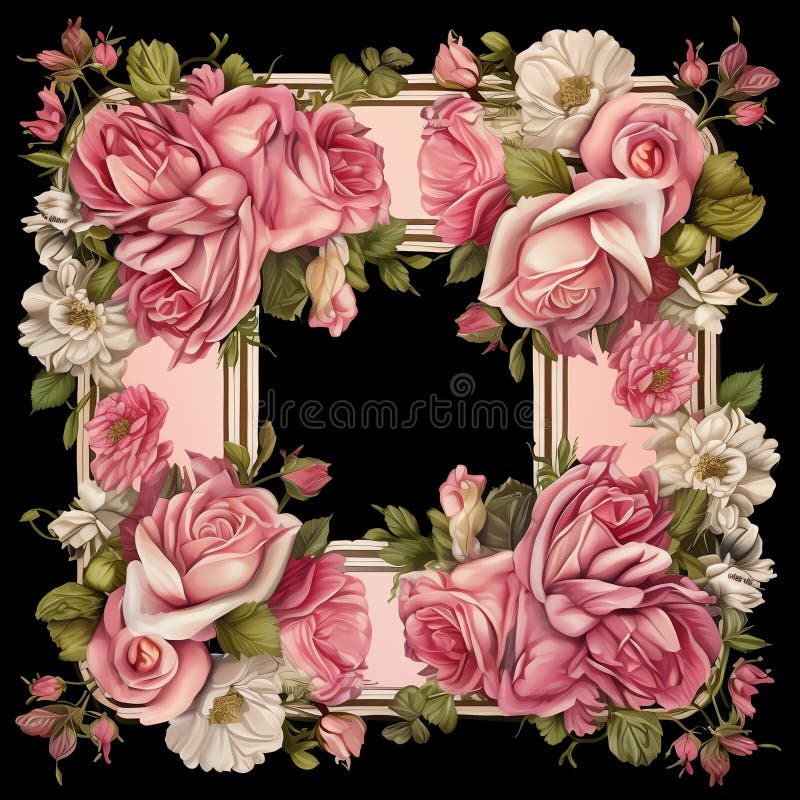 Cute Victorian Roses Floral Frame Watercolor Stock Illustration ...