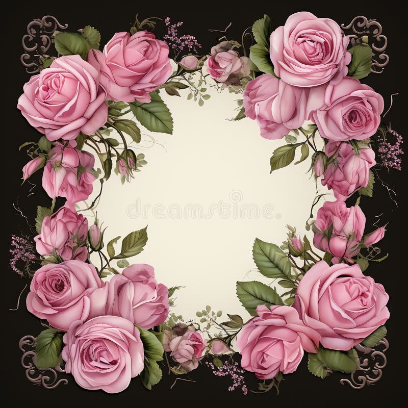 Cute Victorian Roses Floral Frame Watercolor Stock Illustration ...