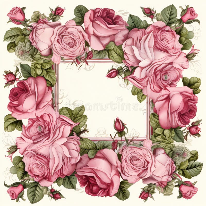 Cute Victorian Roses Floral Frame Watercolor Stock Illustration ...