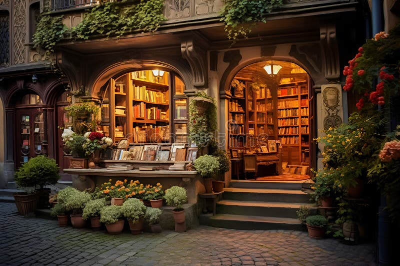 Vintage Bookstore with Antique Maps of the World Fading into Shelves ...