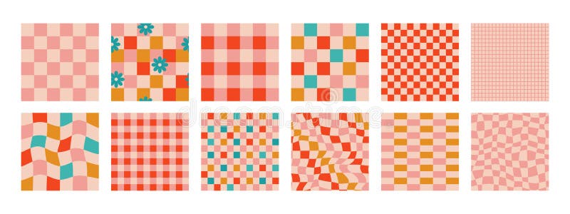 Cute Vintage Christmas Tree Checkerboard Patterns Stock Vector ...