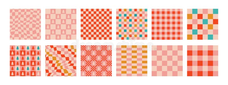 Cute Vintage Christmas Tree Checkerboard Patterns Stock Vector ...