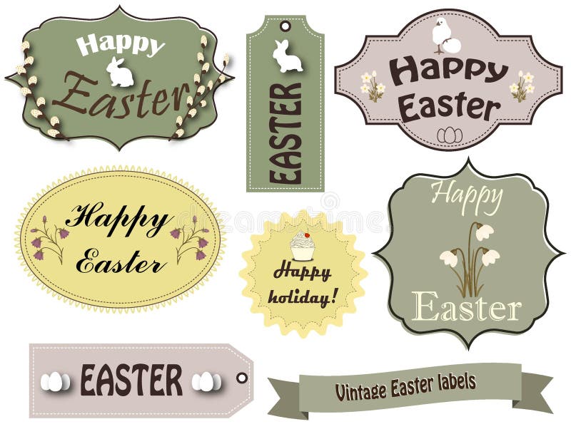 Cute Vintage Easter Labels Set Stock Vector - Illustration of cute ...