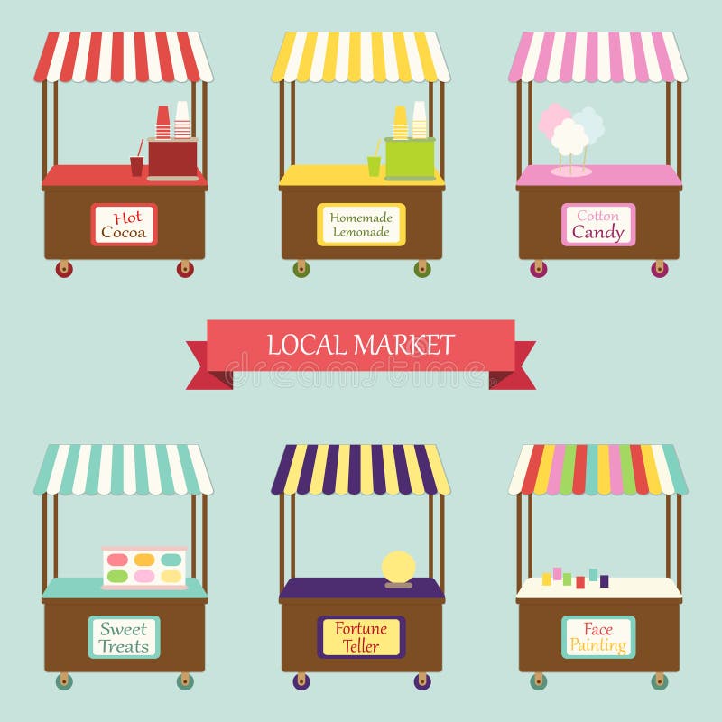 Vintage Market Store Street View With Modern Supermarket Shopping Mall ...