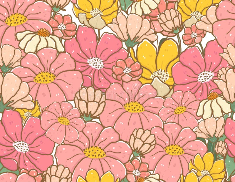 Cute Vintage Pastel Color Doodle Flower Pattern Seamless Background ...