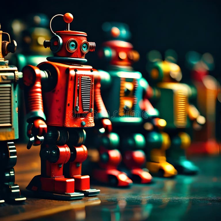 Cute Vintage Retro Robots - Ai Generated Image Stock Illustration ...