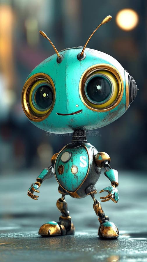 Cute Vintage Robot with Big Eyes, Character Design Concept Stock ...