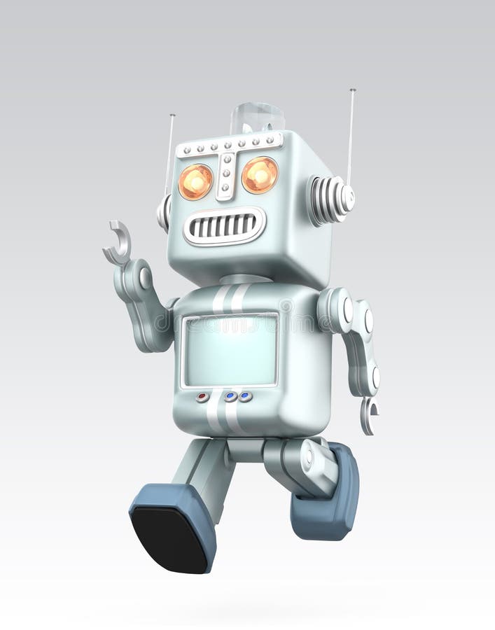 Cute Vintage Robot Isolated on White Background Stock Illustration ...