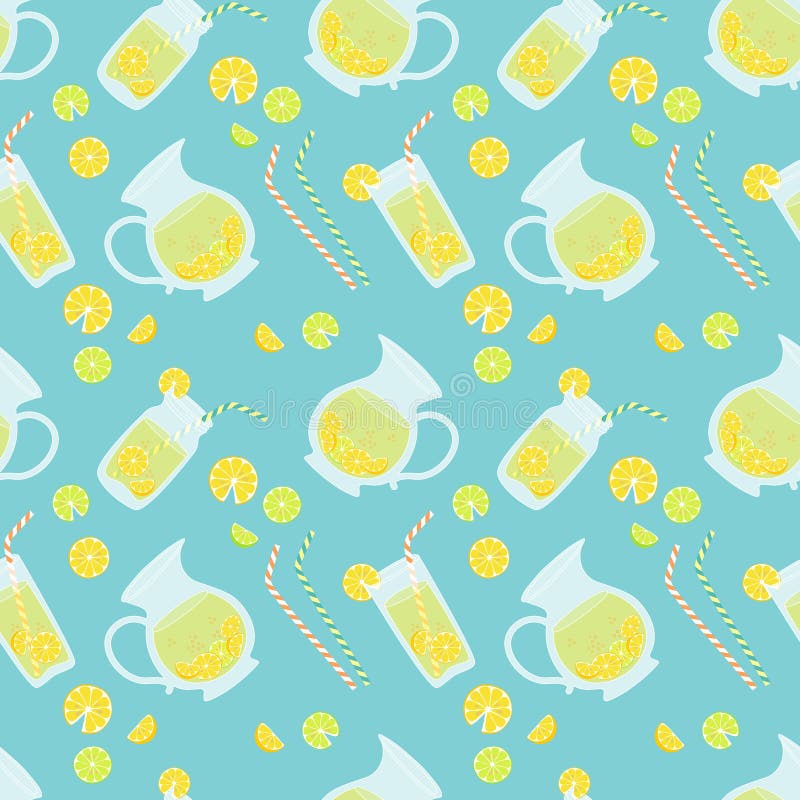 Cute Vintage Seamless Pattern Fresh Lemonade Stock Vector - Illustration of element, lemonade ...