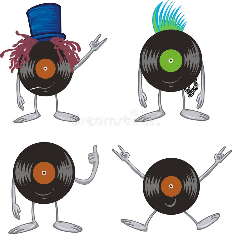 Cute Vinyl Record Character Cartoon Set Stock Vector - Illustration of ...