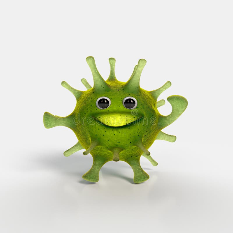 Cute Virus Character Waving by Hand 3D Render Illustration Stock ...