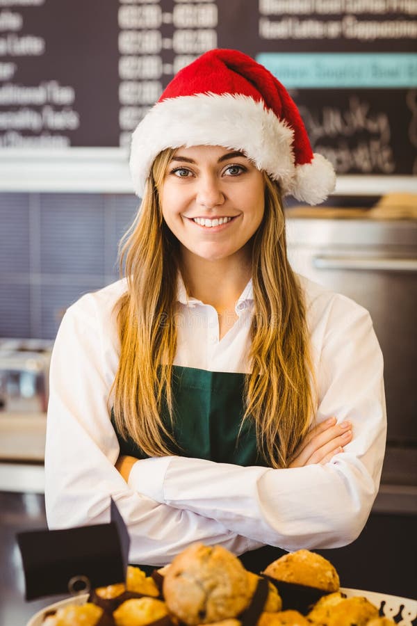 Cute Waitress Standing Behind the Counter Stock Photo - Image of server ...