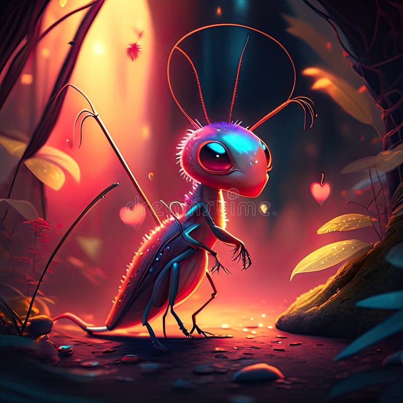 Cute Walking Stick Insect Hugging Heart Illustration of a Little Bug in ...