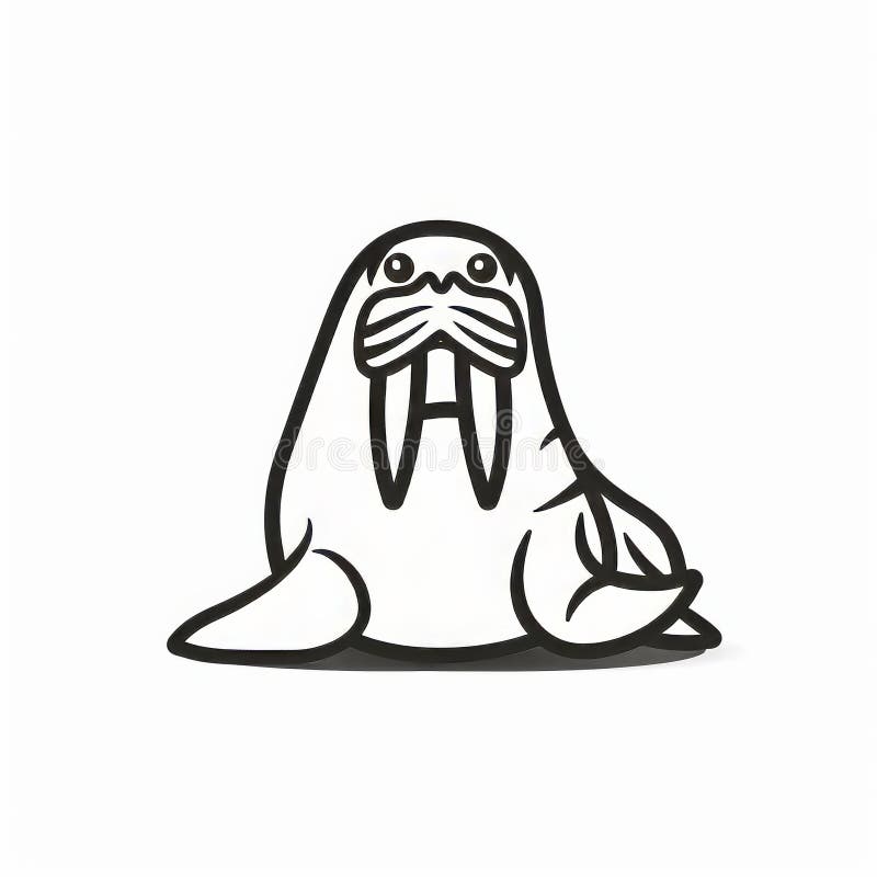 Cute Walrus Vector Logo in Minimalist Black and White Design Stock ...