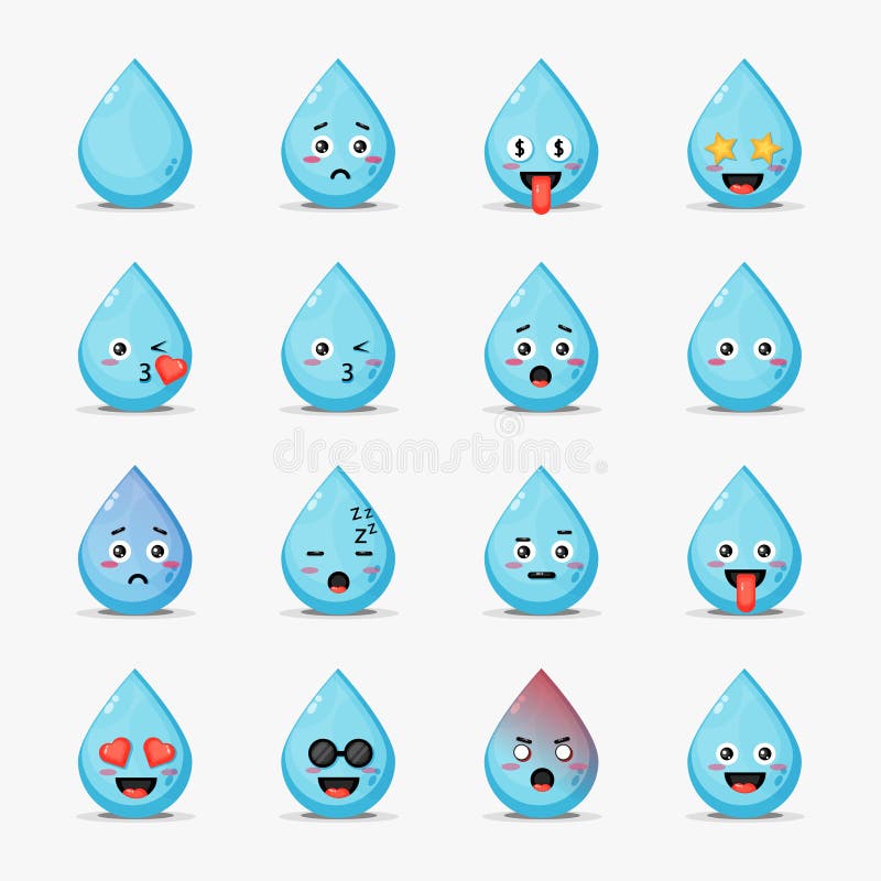 Cute Water with Emoticons Set Stock Vector - Illustration of flat ...